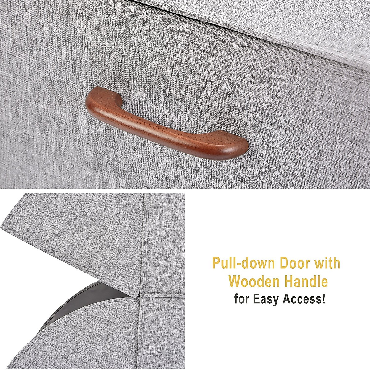 MaidMAX 2 Tiers Collapsible Storage Organizer, Fabric Cube Bins, Pull-Down Doors with 2 Wooden Handles for Closet, Home, Office, Free Standing, Grey