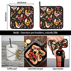 Pot Holders 2pcs Set, Kitchen Oven Glove High Heat Resistant 500 Degree Oven Mitts and Potholder with Non-Slip Silicone Surface for Baking,Cooking,BBQ - Cute Rooster Chickens