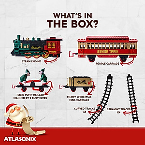 Christmas Train Set for Under The Tree with Lights, and Sounds - Holiday Train Around Christmas Tree w/Large Tracks | Battery Operated Electric Train Set with 160 Inches of Track and 2 Xmas Elves