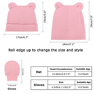 BQUBO Newborn Baby Hats Mittens Set for Boys Girls Hospital Hat Beanie Bear Ears Infant Caps Baby Cotton Gloves No Scratch Mittens for 0-6 Months