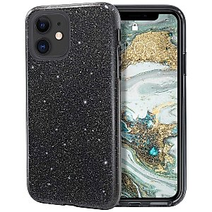 MILPROX Case Compatible for iPhone 11, Bling Sparkly Glitter Luxury Shiny Sparker Shell, Protective 3 Layer Hybrid Anti-Slick Slim Soft Cover for iPhone 11 6.1 inch (2019)-Black