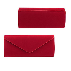 Yuanlar Vintage Evening Clutches Velvet Envelope Bridal Party Shoulder Chain Handbag Purse (Red)