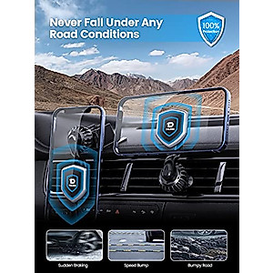 【Military-Grade Magnetic Vent Hook】 Phone Holder for Car【Ultra Sturdy】 Hands-Free Car Phone Holder Mount【Sharp Turns & Bumpy Roads Friendly】 Compatible with iPhone, Samsung,All Smartphones (Long Arm)