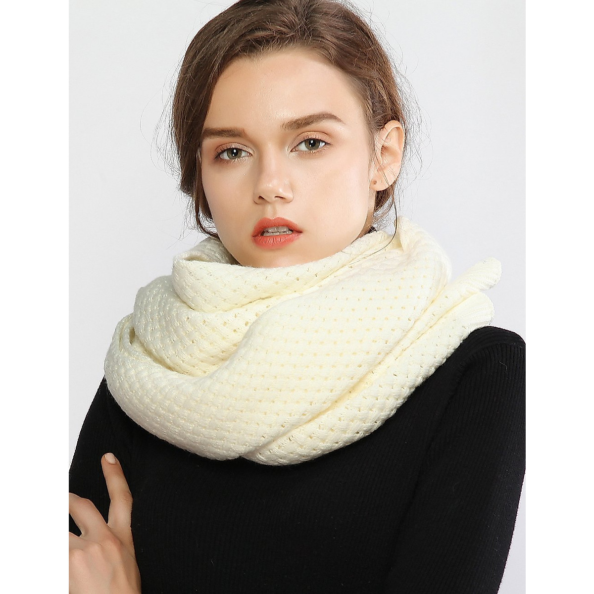 RIIQIICHY Winter Scarfs for Women Cold Weather Chunky Knit Scarf Warm Thick Ivory Scarf Long Large Oversized Scarves