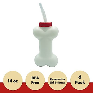Dog Bone Cups with Straw (6 Pack) 14 oz - Paw Dog Patrol Party Supplies, Dog Birthday Party Supplies Decorations, Puppy Pals Dog Birthday Party Favors by 4E's Novelty