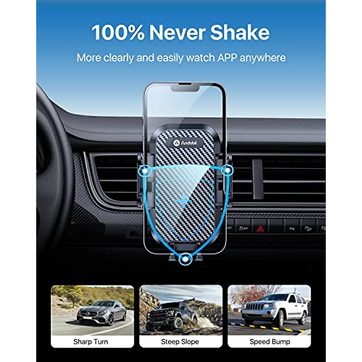 andobil Car Phone Holder Mount [2023 Upgraded] Smartphone Air Vent Holder Easy Clamp Hands-Free Compatible with iPhone 11 12 13 14 Pro Max 6 7 8 X XR XS SE Samsung Galaxy S23 Ultra S22 S21 Note 20