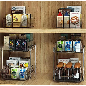 RIGEDNEF 2 Tier Clear Bathroom Organizer with Dividers, Under Sink Organizer and Storage, Slide-Out Medicine Cabinet organizer, Kitchen Pantry Storage, Bathroom Vanity Counter Organizer, 2 Pack