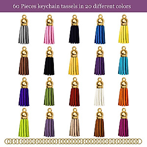 Tassels for Keychains Faux Suede Tassel for DIY Jewelry Making 60 Pcs Leather Keychain Charms Bulk & 60 Pcs Jump Rings Key Chain Rings Bulk for Cellphone Straps Pendants Crafts