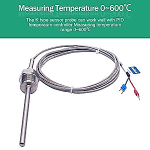 Twidec/2M NPT 1/2"inch (6X100MM) Pipe Thread Temperature Sensor Probe Two Wire Temperature Controller (0~600℃) 304 Stainless Steel K Type Thermocouple MT-205-1/2