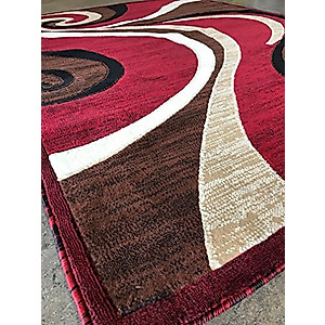 Modern Area Rug Red Contemporary Swirl Carpet King Design 144 (5 Feet 2 Inch X 7 Feet 3 Inch)