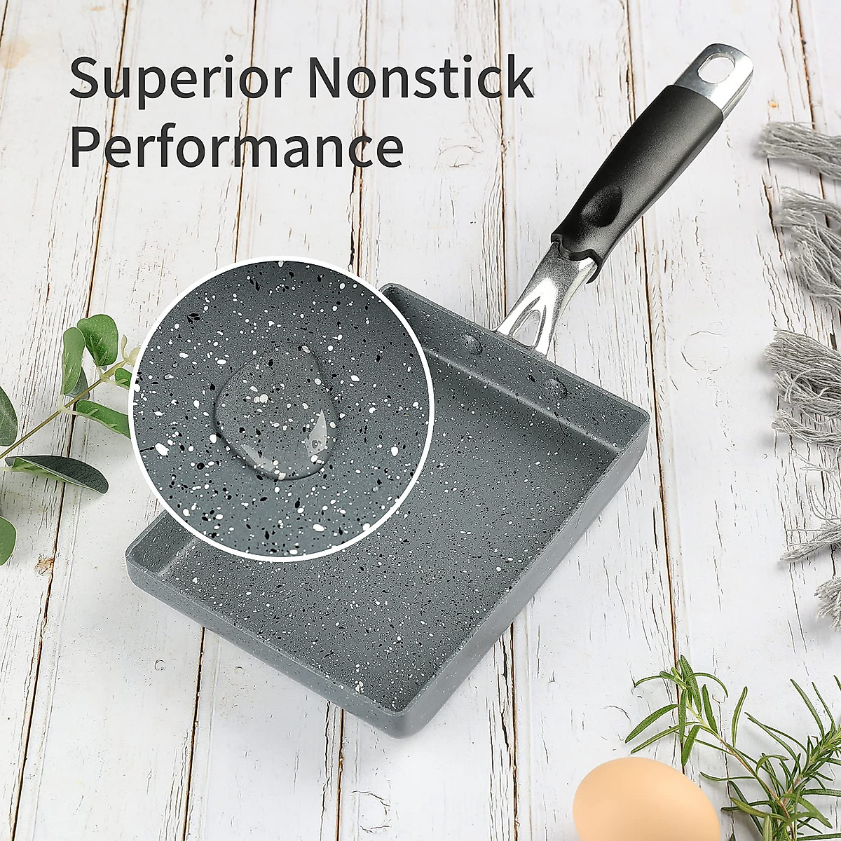 RATWIA Japanese Omelette Pan,Non-Stick Tamagoyaki Egg Pan Small Frying Pan with Anti Scalding Handle,5"x 7" Rectangle Pan with Silicone Spatula & Brush,Gray