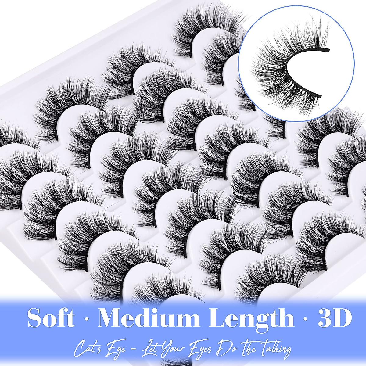 Newcally False Eyelashes Wispy Natural Cat Eye Lashes Faux Mink Lashes Fake Eyelashes Soft 3D Medium Length Light Volume 14 Pairs Pack