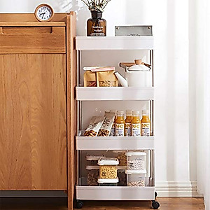 Modern Home 4 Tier Narrow Sliding Storage Organizer Rack - Laundry/Bathroom/Kitchen Rolling Cart (White)