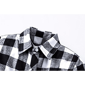 SANGTREE Mens Flannel Plaid Shirts Casual Long Sleeve Button Down Shirt Dad and Son Matching Shirts (Black White, XXL)