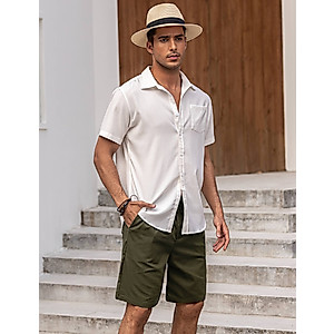 COOFANDY Men Linen Classic Fit Short Lightweight Drawstring Short with Pockets Army Green