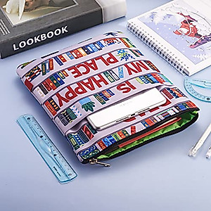 Reading is My Happy Place Book Sleeves Protector, Bookshelf Book Sleeve with Zipper, 11x8.5 Inch Washable Fabric Book Lovers