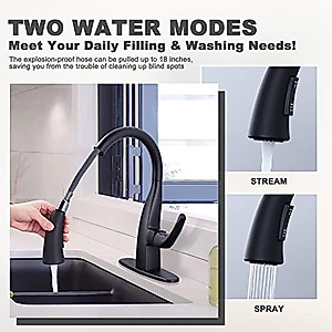 WOWOW Black Kitchen Faucet, Pull Down Kitchen Faucet Stainless Steel Gooseneck Kitchen Sink Faucet Single Handle Water Faucet, Utility Sink Faucet for Laundry RV (Patent Product)