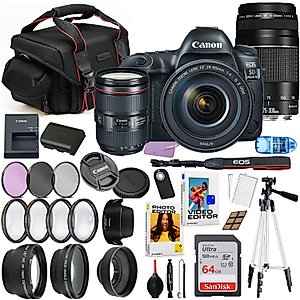 Canon EOS 5D Mark IV DSLR Camera with 24-105mm & 75-300mm Lens Bundle + Commander Optics Accessories Pro Package Including Filters, Auxiliary Lenses + 64GB Memory, Software Package & More (Renewed)