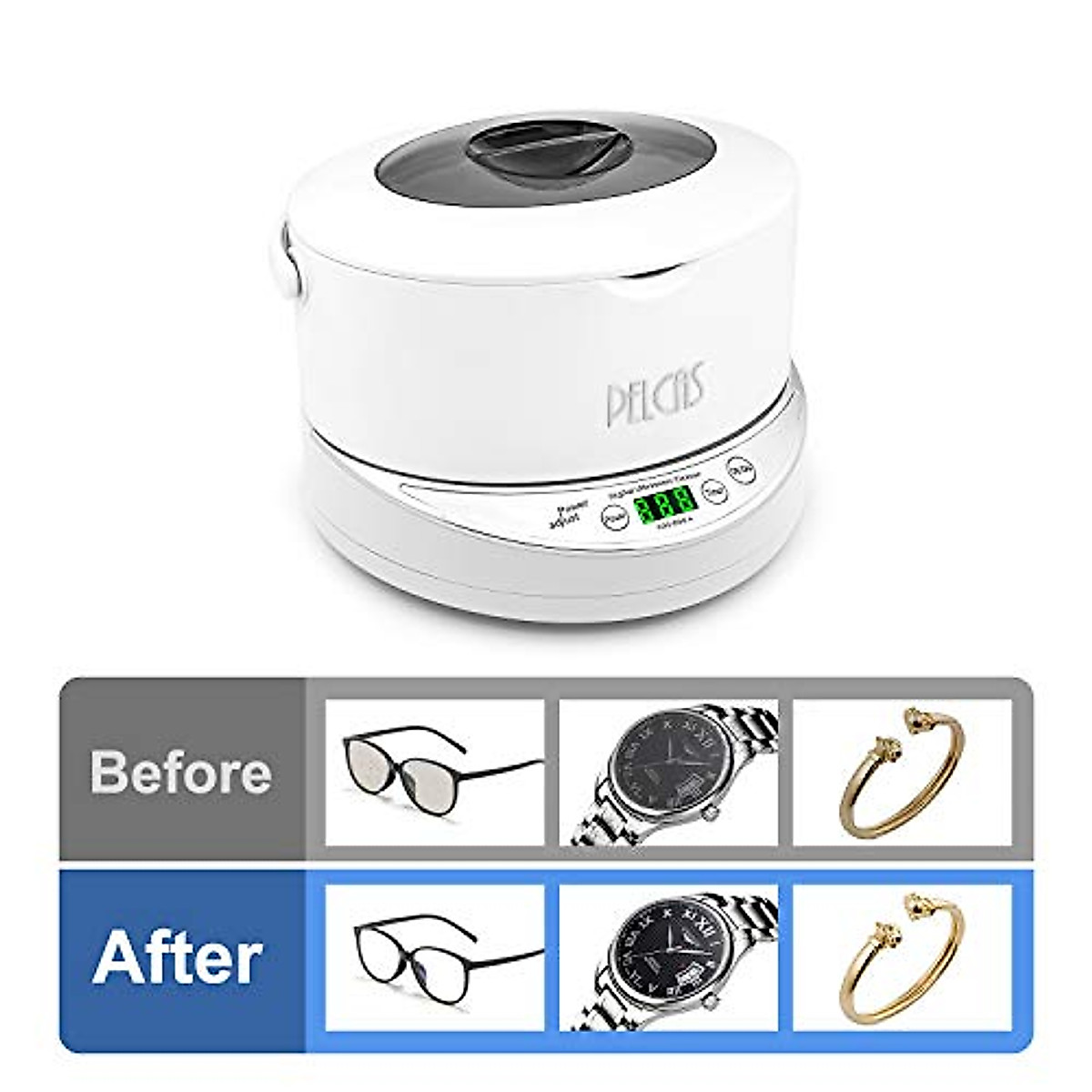 2022 Ultrasonic Cleaner 25 Oz (750ml) PELCAS Ultrasonic Jewelry Cleaner Machine with Detachable Tank 42000HZ Jewelry Cleaner with 5 Digital Timer Watch for Jewelry Necklaces Rings Metal Tools