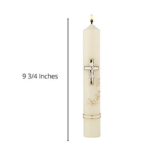 First Holy Communion Hand Decorated Taper Candle with Chalice, Cross and Host Design, Catholic Gifts for Girls and Boys, Tall Candles Church Supplies, 9.75 Inches
