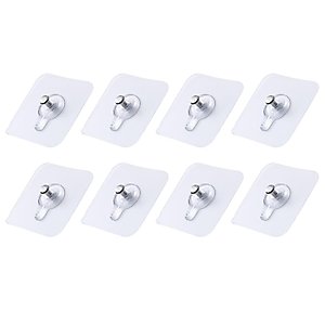 CTFRQC Adhesive Hooks for Wall(13lb Max), Wall Hangers Without Nails for Photos Frames, Utility Waterproof and Oil Resistant Hooks for Decorations and Bathroom Kitchen Racks -8 Pack, Transparent