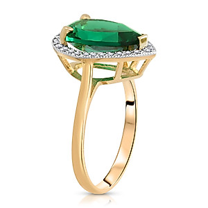 Galaxy Gold GG 3.16 Carat 14K Solid Yellow Gold Emerald with Natural Diamonds Halo Ring Brilliant Pear Tear Drop Shape Cut Round Diamonds Anniversary Engagement Promise Ring (7.5)