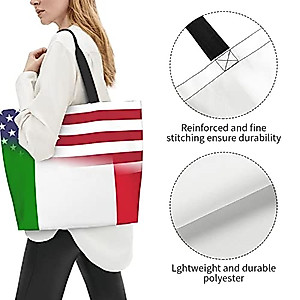 American Flag And Italian Flag Tote Storage Bag Women'S Big Capacity Shopping Shoulder Bag With Inner Pocket