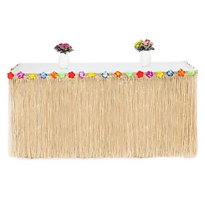 Hawaiian Luau Grass Table Skirt 9ft Luau Party Decorations Supplies for Tiki Bar Decorations, Moana Hawaiian Tropical Jungle Party Decorations Supplies