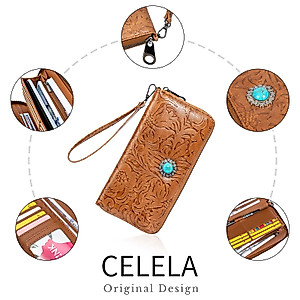 CELELA Western Purse for Women Large Wallets Capacity RFID Card Blocking Christmas Gift Idea Clutch Travel Purse Wristlet Phone Holder Passport with ID Window