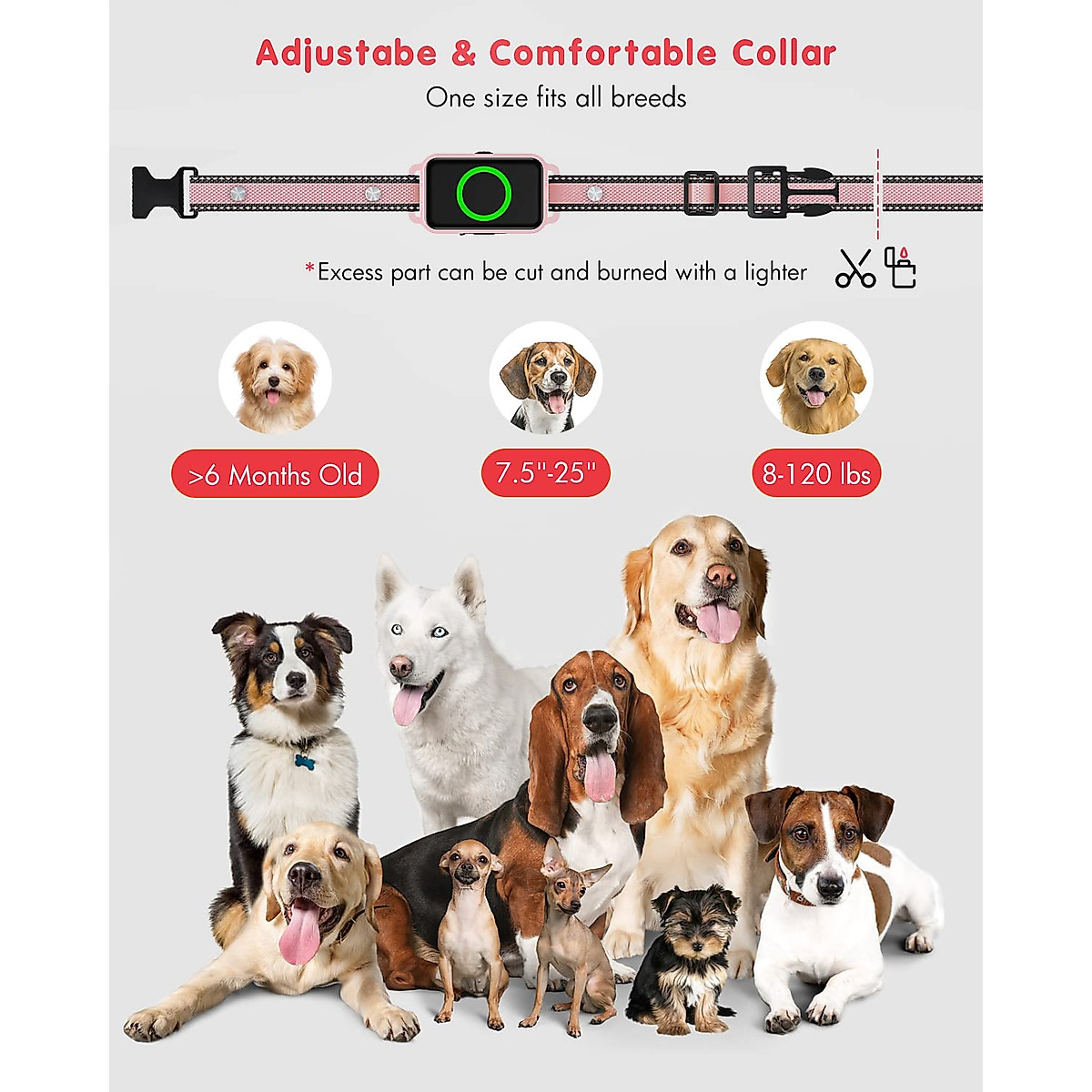 Haoteful Dog Shock Collar with Remote 2600FT, Shock Collar for Large Dog, Medium Small Dogs 8-120lbs, Electric Dog Training Collar with 3 Modes Beep, Vibration, Static Shock, Security Lock (Pink)