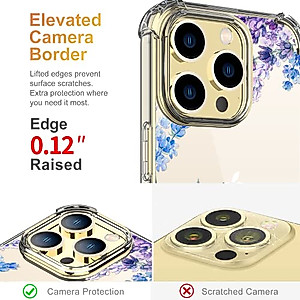 YOYORI iPhone 14 Pro Case with Screen Protector, Flower Pattern Design, Floral Clear Women Phone Case Shockproof Protective Soft TPU Bumper Cover 6.1 Inch 2022 (Lavender/Purple)