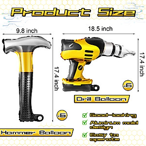 Lenwen 12pcs Hammer Balloons Drill Balloons 17 Inch Inflatable Toys Construction Party Decorations Electric Screwdriver Balloon Decorations for Father's Day Party Husband Boyfriend Birthday Party