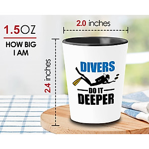 Bubble Hugs Scuba Diving Shot Glass 1.5oz - Divers Do It Deeper - Diver Swimmer Pool Lake Surface Oxygen Coral Snorkeling Holiday Summer Fish