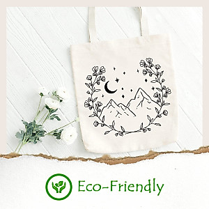 SAUIVD Mountain Moon Flowers Cotton Canvas Tote Bag Mountains Wreath Handbag for Party Grocery Shopping Market