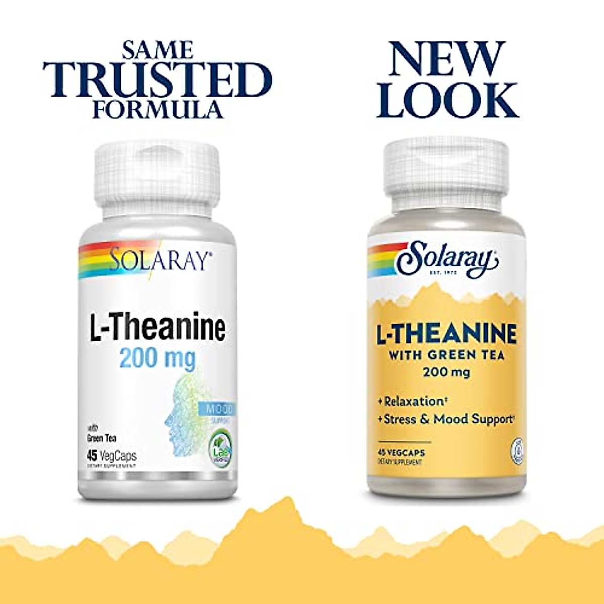 SOLARAY L-Theanine - 45 VegCaps - 200 mg + 100 mg Green Tea Leaf