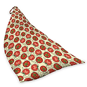Ambesonne Vegan Lounger Chair Bag, Whole and Half Tomatoes on Pale Yellow Green Leaves Salad Ingredient, High Capacity Storage with Handle Container, Lounger Size, Pale Yellow Vermilion