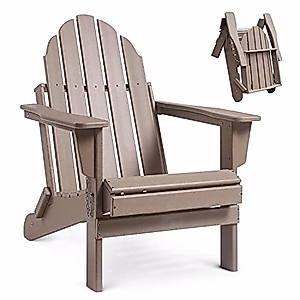 Classic Folding Adirondack Chair, Weather Resistant Patio Seating, Heavy Duty Poly Plastic Outdoor Chairs, Deck Fire Pit Garden Lawn Backyard Porch Chairs - Easy Assemble - Brown