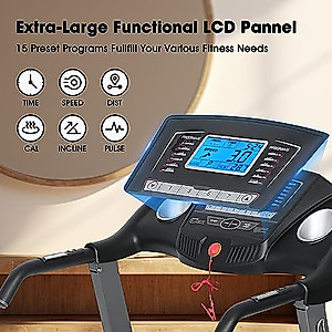 Treadmill with 3-Level Manual Incline for Home Use 17'' Wide Folding Electric Running Machine 2.5HP/8.5MPH with 15 Preset Programs Running Machine Large LCD Display