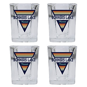 R and R Imports Bohners Lake Wisconsin 2 Ounce Square Base Liquor Shot Glass Retro Design 4-Pack