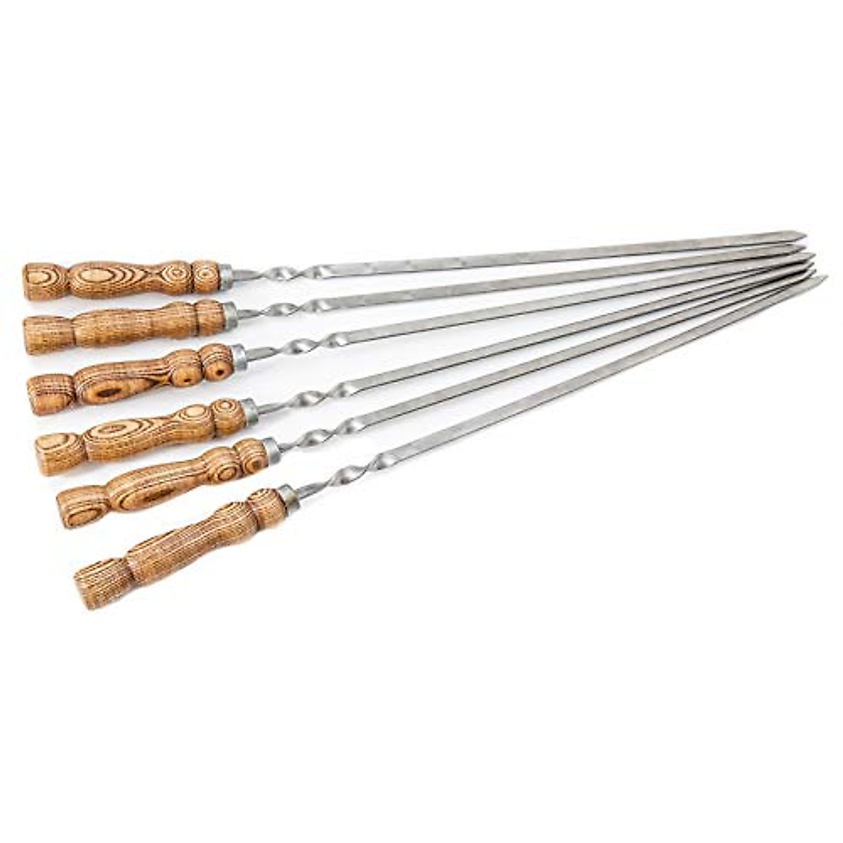 CKG BBQ 6 PCS Skewers Shashlik Shampur Kebab | Barbecue Meat Mangal Grill Russian | Wooden Handle Camping Outings Cooking Tools | 3mm