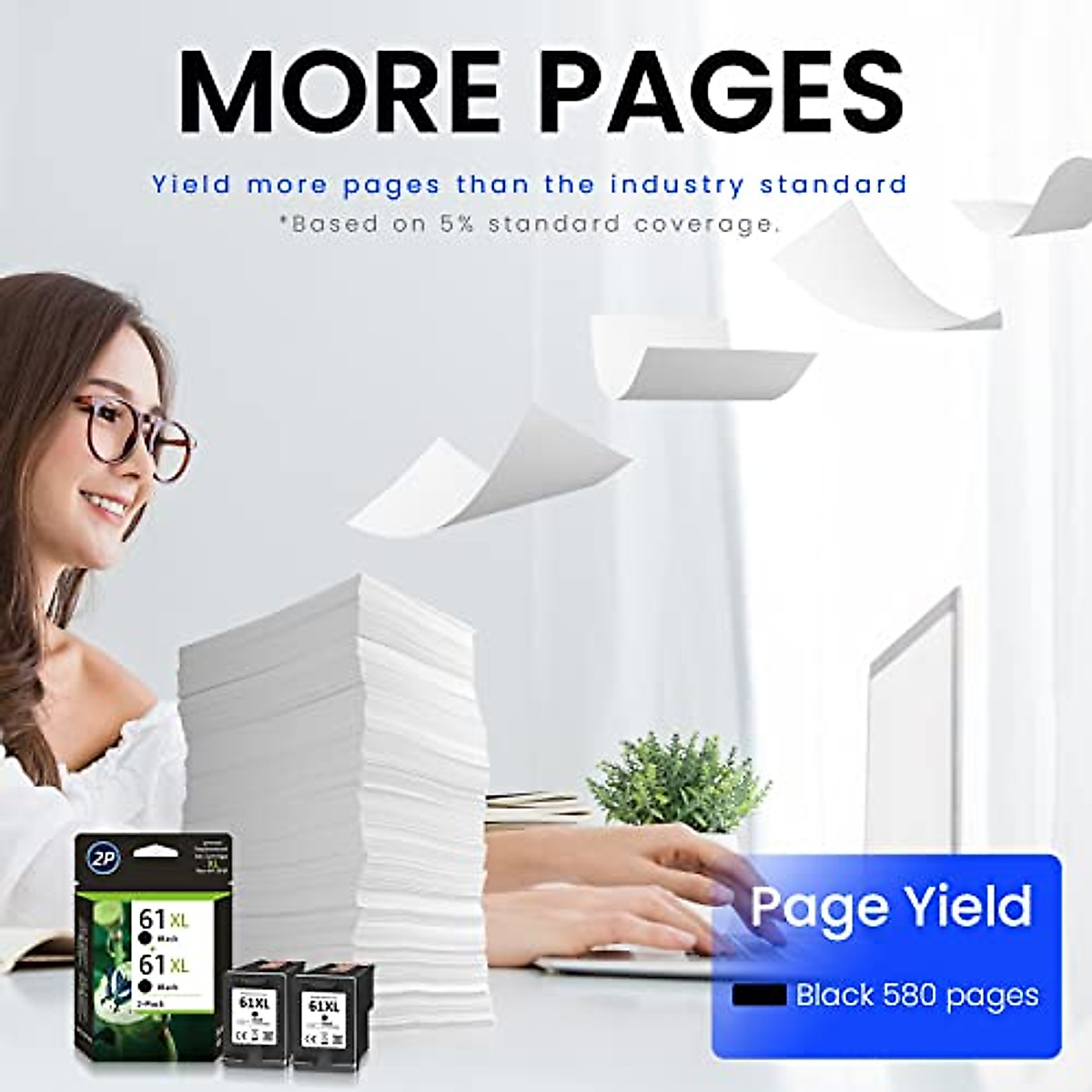 61XL Black High Yield Ink Cartridges | Replacement for HP 61XL 61 (2 Black) Ink | for OfficeJet 4630 2622 2620 4635 4632, for Envy 4500 5530 4502, for DeskJet 2540 2050 3060 1000 1510 Printer