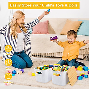 2 Packs Storage Bins with Bamboo Lids,Plastic Stackable Storage Containers,Storage Box Storage Baskets Lidded Organizer Bins for Shelves Drawers Desktop Closet Playroom Classroom Office (Green)