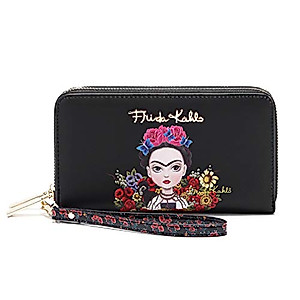 Frida Kahlo Cartoon Licensed Cute Backpack and Wallet Set (Black/Black)
