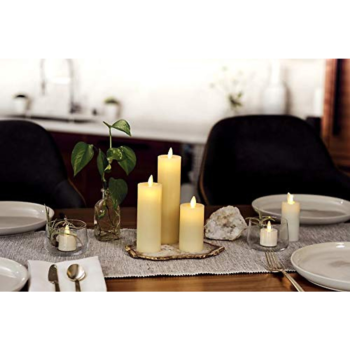 Luminara Realistic Artificial Flame Classic Slim Pillar Candle - Moving Flame LED Battery Operated Lights - Unscented - Remote Ready - 2" x 4.5"
