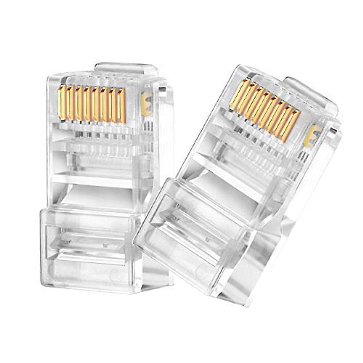 Kinoth RJ45 CAT6 Pass Through Connectors 100 Pack - Easy and Fast Termination - Gold Plated 3 Prong 8P8C Modular Ethernet UTP Network Cable Plug End for Cat6 Cat5e