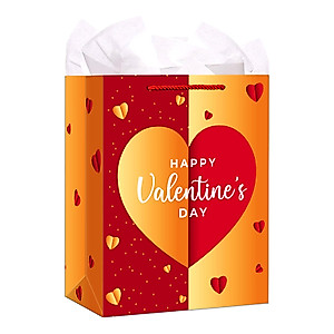 WhatSign Valentines Day Gift Bags Love You 13" Large Gift Bags with Tissue Paper and Card for Her Him Valentine's Paper Gifts Bags with Handles for Valentine's Day Anniversary Wedding Birthday Party