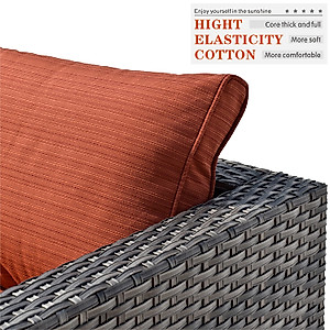 XIZZI Patio Furniture Sectional Sofa with Glass Table 7 Piece Outdoor Patio Furniture Sets All Weather Wicker Rattan Couch, Backyard Patio Conversation Sets (Orange Red)