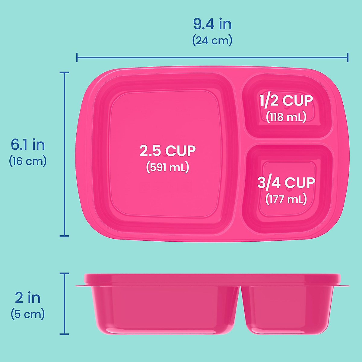 Bentgo Easyboxes - Original Stackable Lunch Boxes - Reusable 3-Compartment Food Containers for Kids and Adults - Bento Lunch Box for Meal Prep, School, & Work - BPA Free, Set of 4 (Jewel Brights)