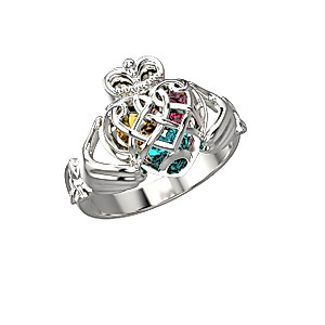 Personalized Birthstone Rings Irish Claddagh Ring Heart Shaped Caged Locket Rings Sterling Silver Engraved Bands With Names for Girls Women Love Wedding