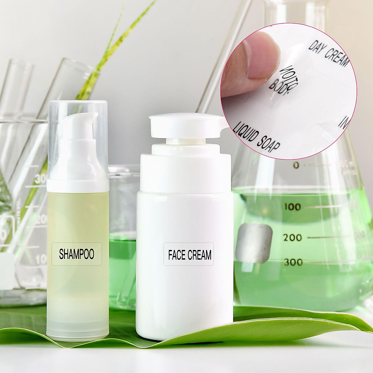 HVSWLY 300 PCS Waterproof Labels for Travel Size Bottles,Clear Bathroom labels and Beauty Organization Labels,Travel Bottle Labels for Shampoo Conditioner Lotion Cream